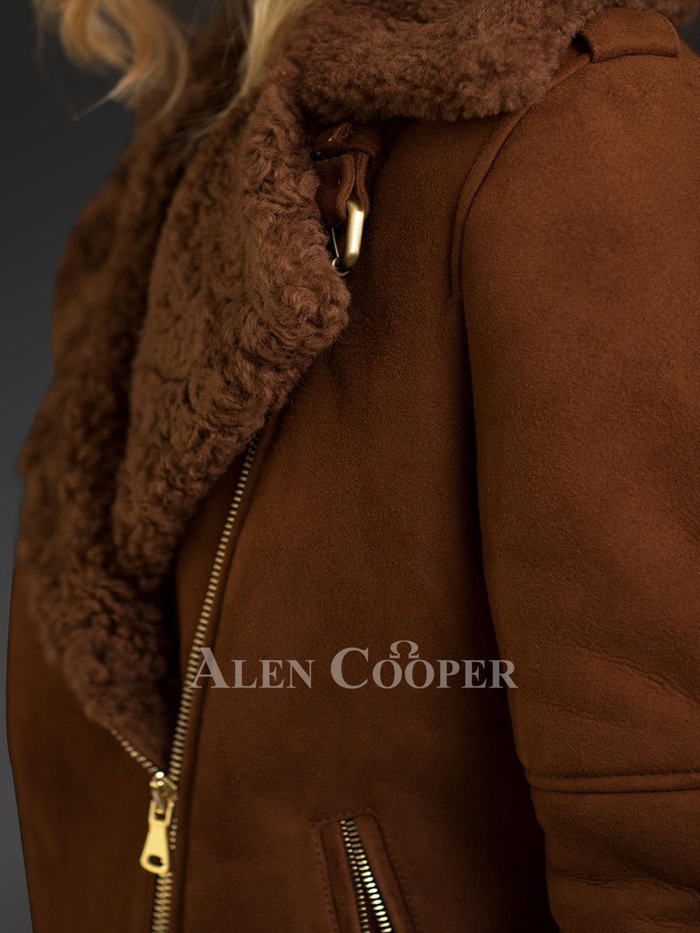 Warm and stylish genuine shearling jackets in brown for womens