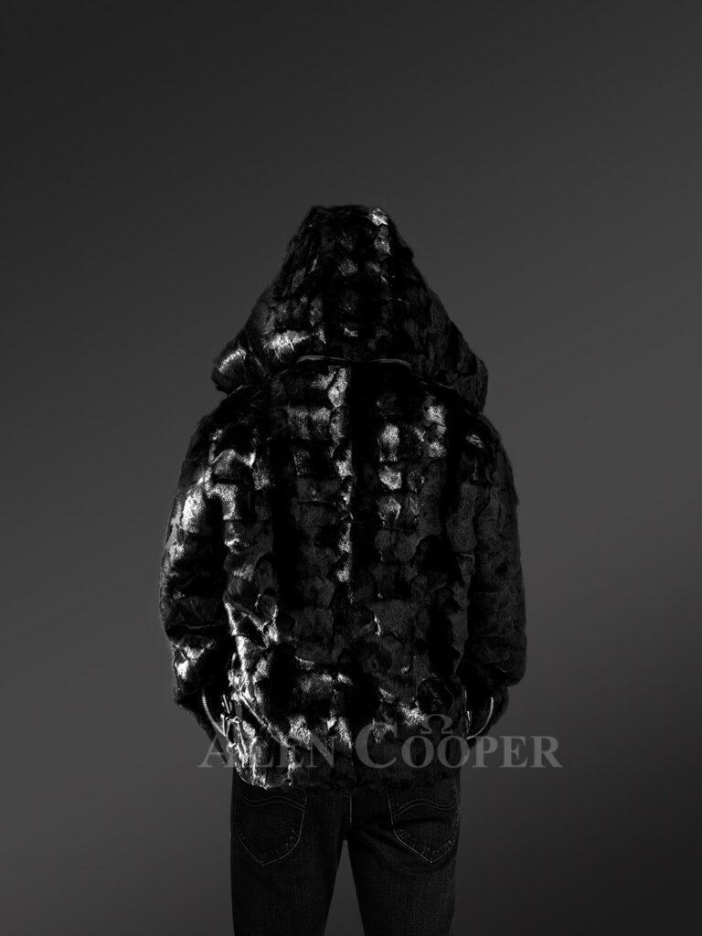 Black Mink Biker Jacket For Men