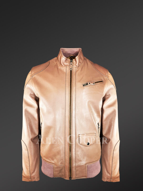 Taupe leather jacket in bomber style