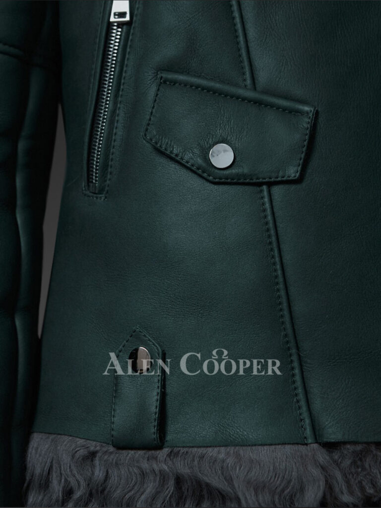 Emerald color Toscana shearling jacket to redefine regal taste of women