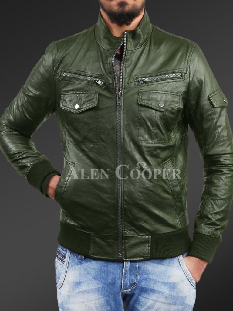 Slim fit pure n smooth real leather jacket with double faced shearling ...