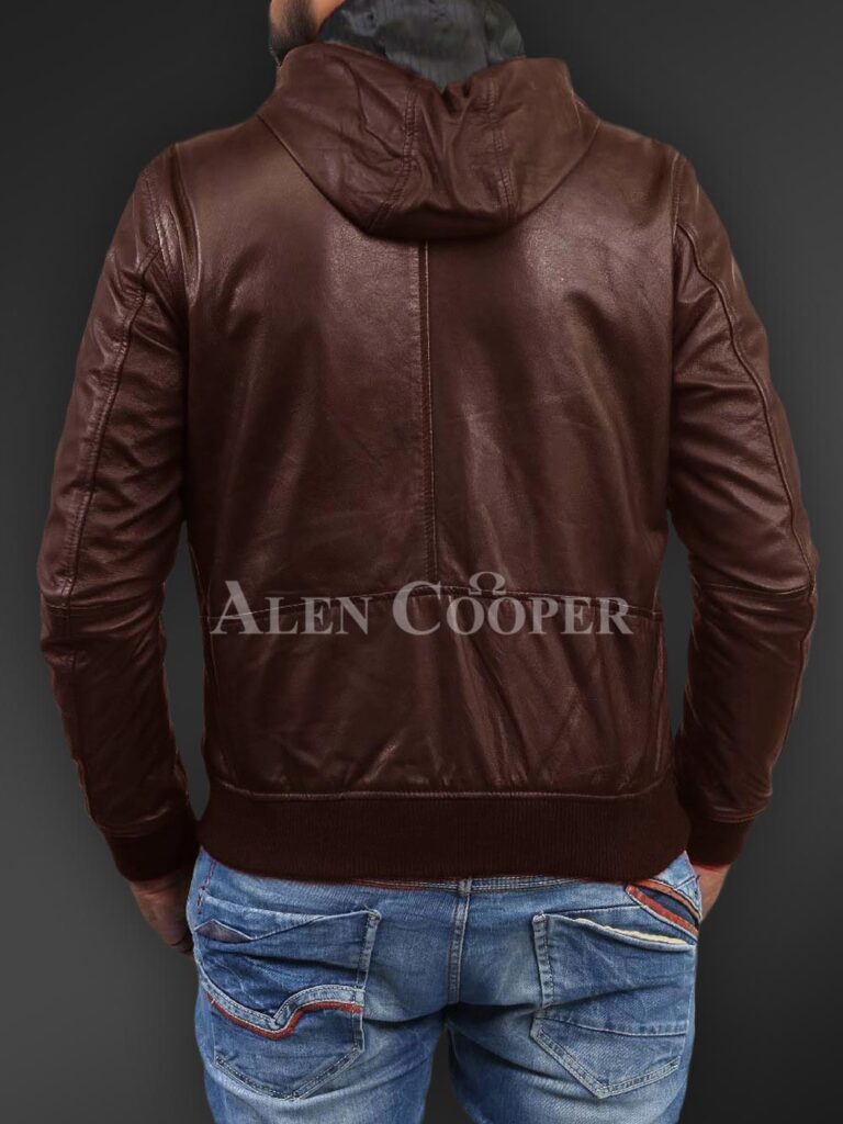 Soft and smooth textured affordable real leather hooded jacket