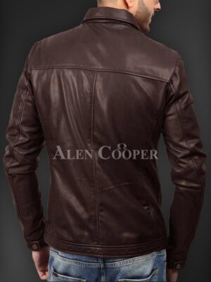 Soft solid and straight real leather winter jacket for men