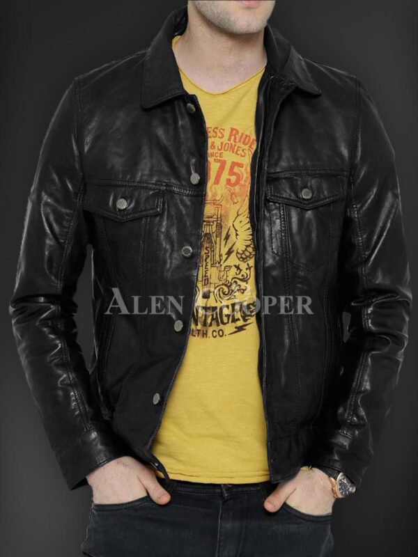Soft and smooth textured affordable real leather hooded jacket