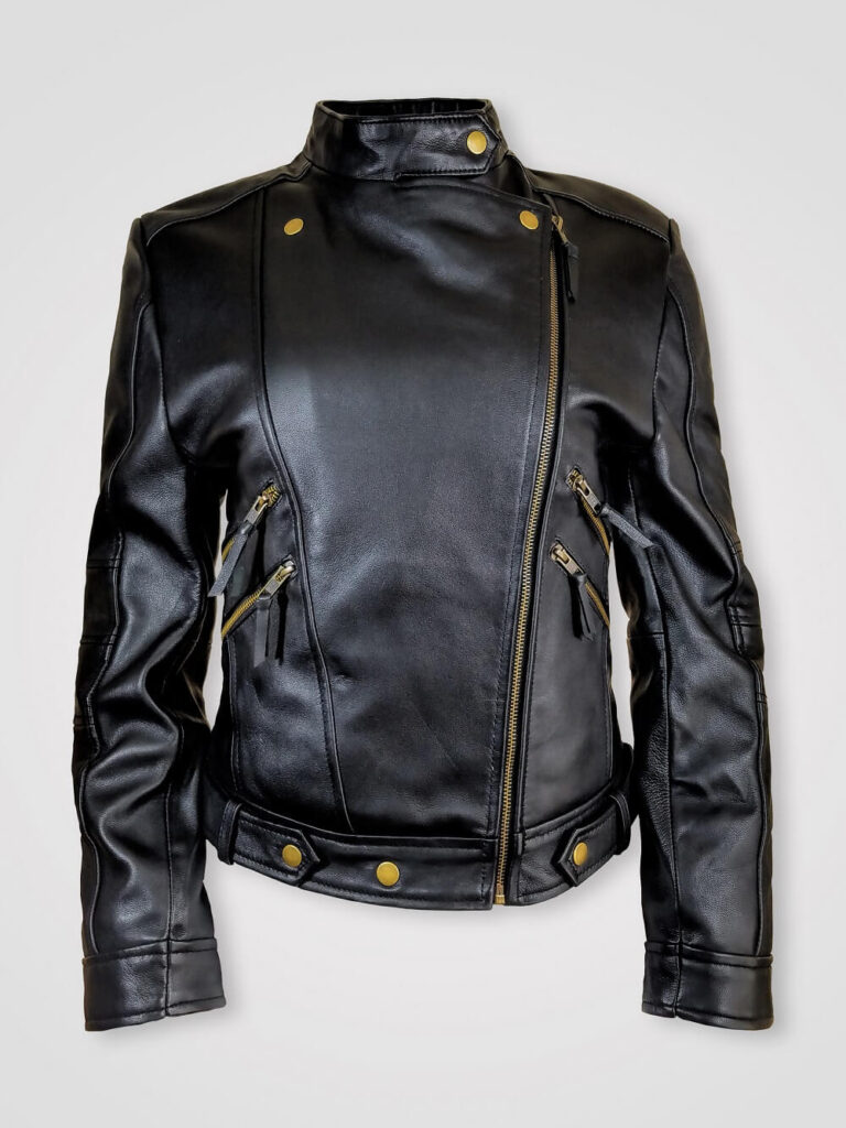 Stylish Leather Motorcycle Jacket with Asymmetrical Zipper Closure