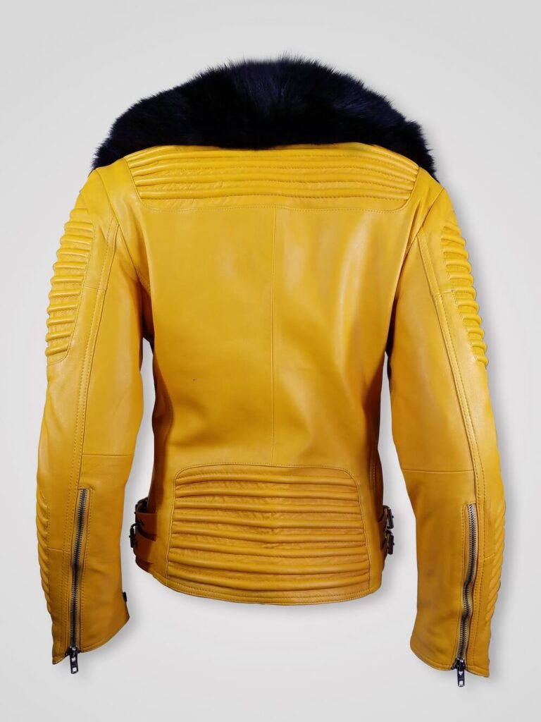 Women’s Motorcycle Biker Jacket with Detachable Fox Fur Collar and ...