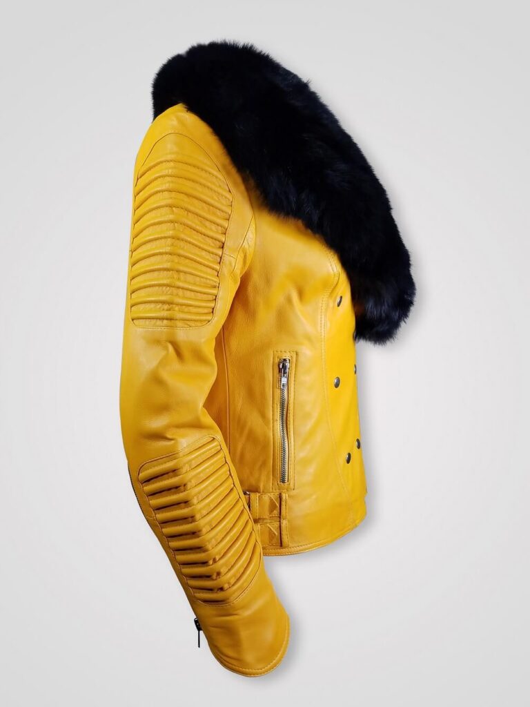 Women’s Motorcycle Biker Jacket with Detachable Fox Fur Collar and ...