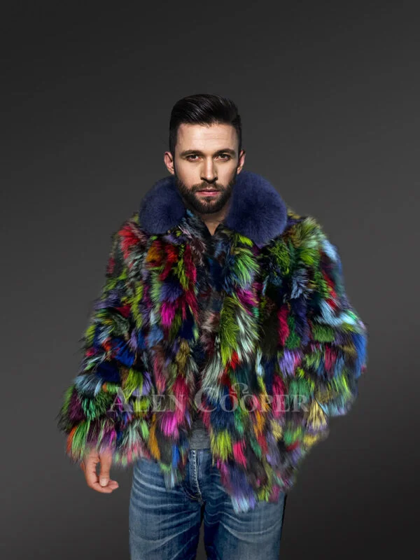 Mens Multicolor Fox Fur Bomber to Look Super Stylish