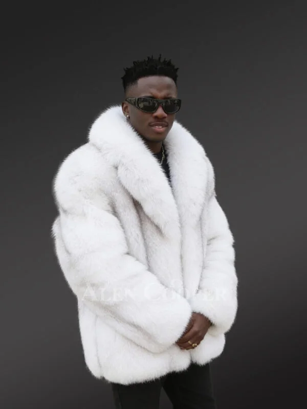 Men’s Blue Fox Natural Coat in White