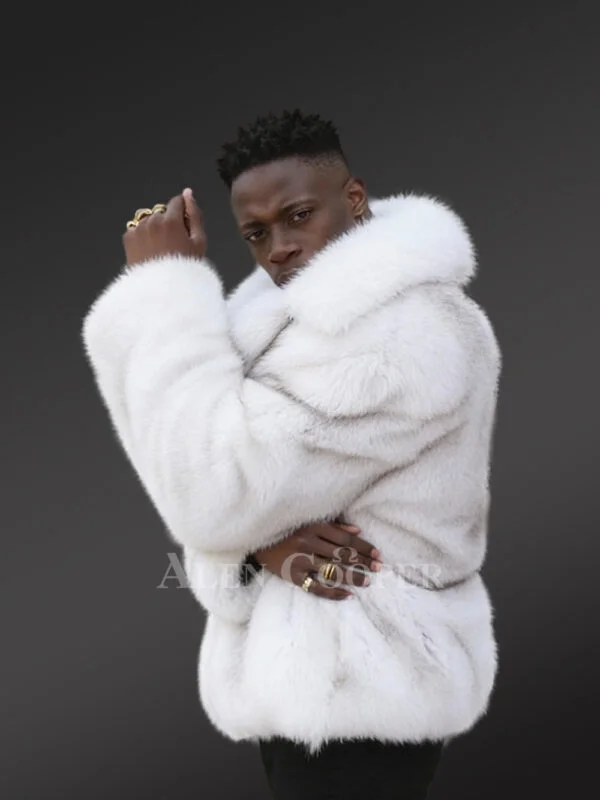Men’s Blue Fox Natural Coat in White