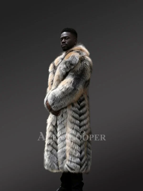 Men’s Long Fox Fur Stroller In Herringbone style