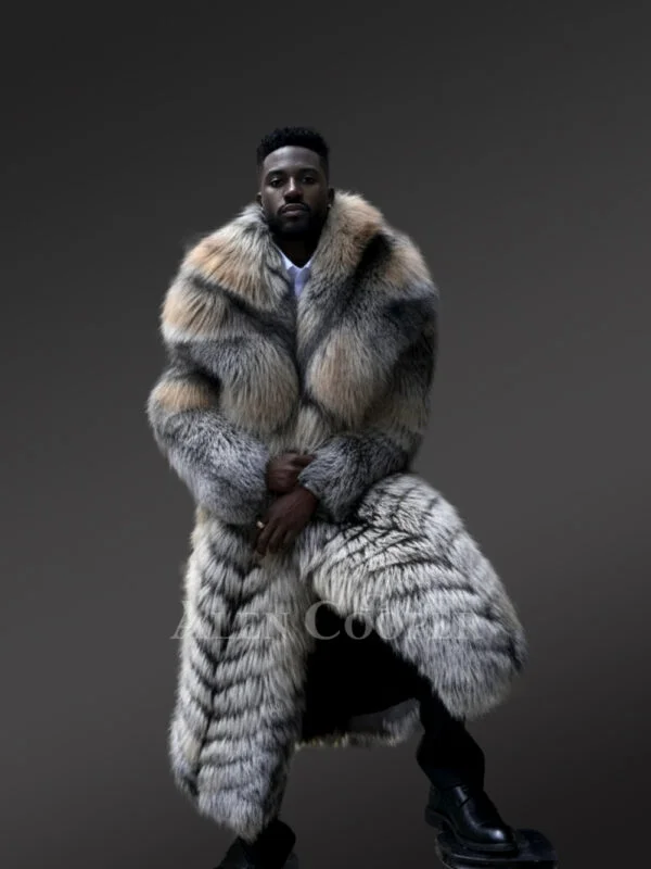 Men’s Long Fox Fur Stroller In Herringbone style