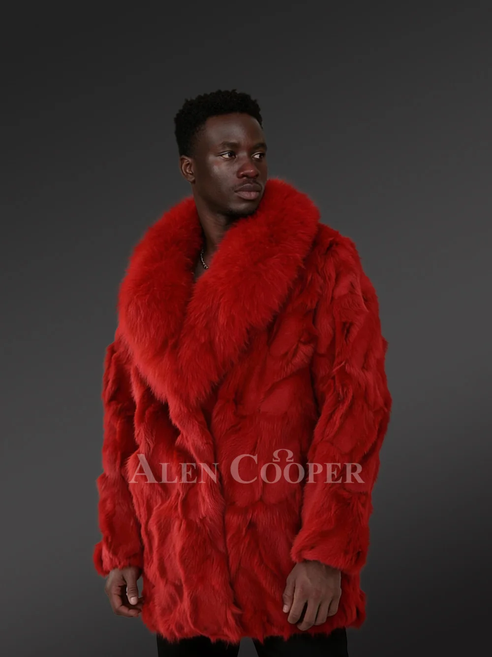 Men’s Medium Length Fox Fur Car Coat