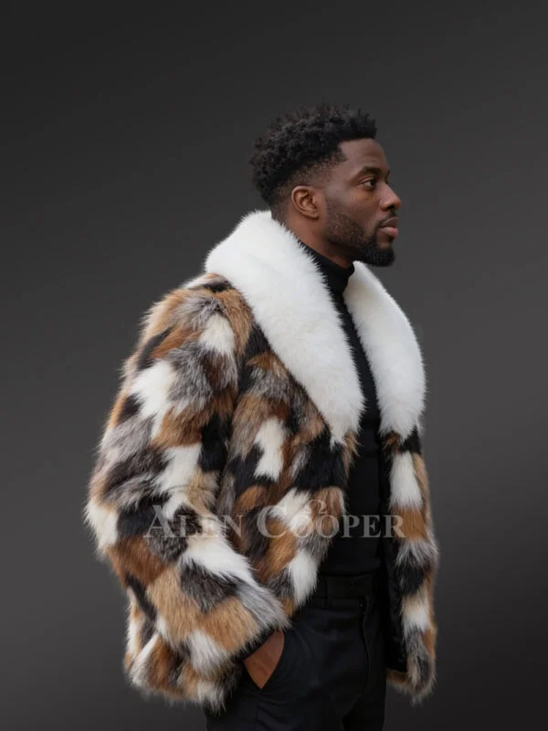 Men’s Multi Color Fox Coat with White Fox Collar